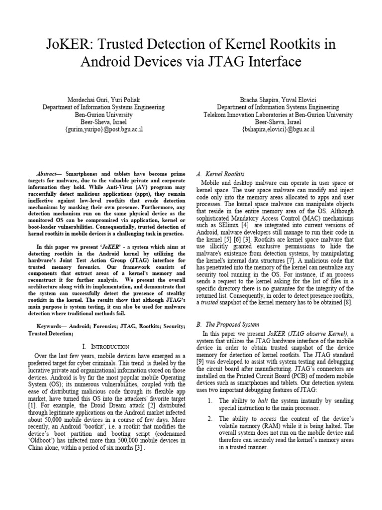 Joker: Trusted Detection of Kernel Rootkits in Android Devices Via Jtag ...