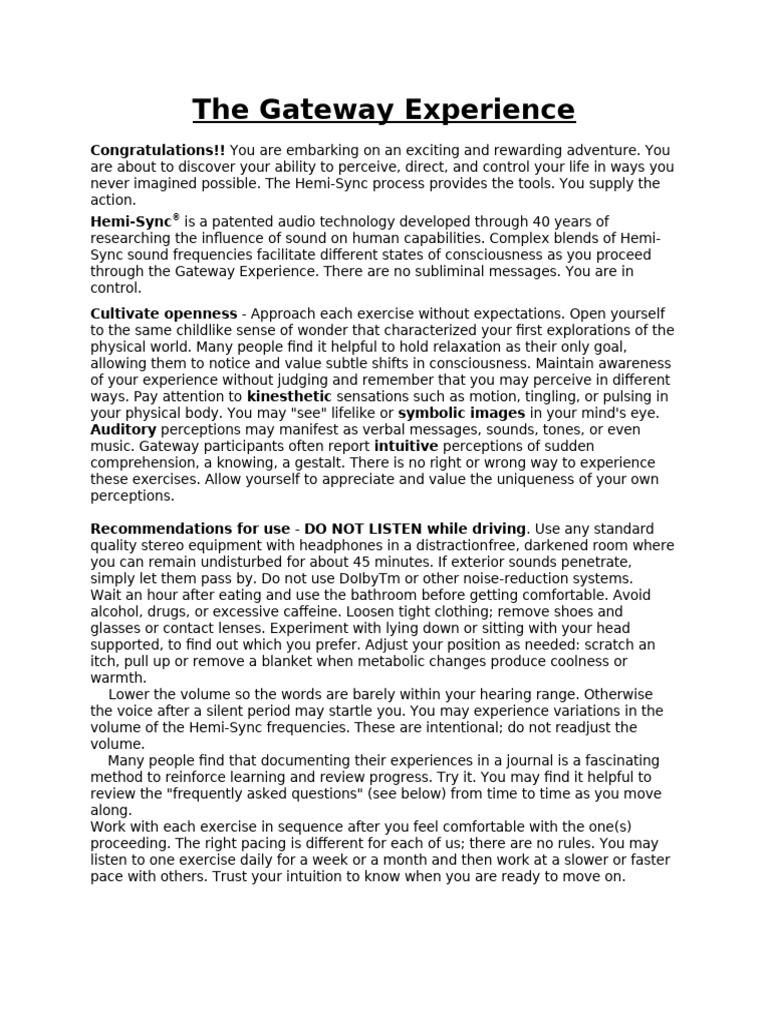 Gateway Experience Manual | PDF | Perception | Experience