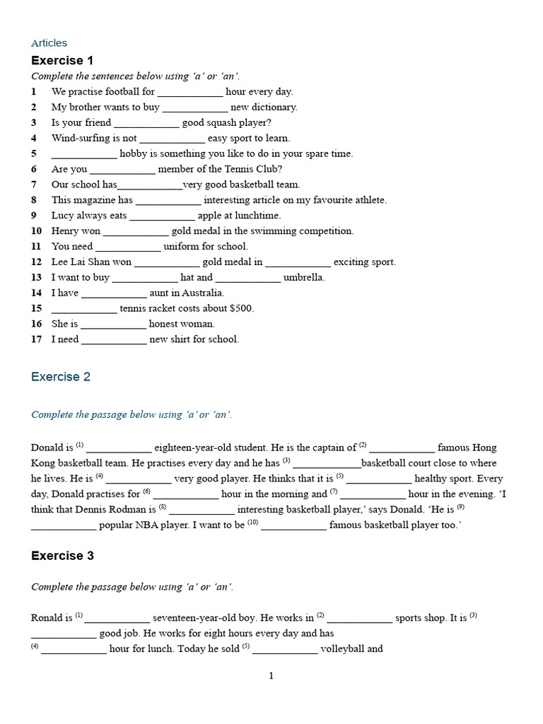 Articles practice | PDF