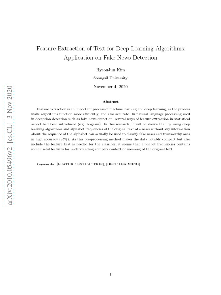Feature Extraction of Text For Deep Learning Algorithms: Application On Fake News Detection ...