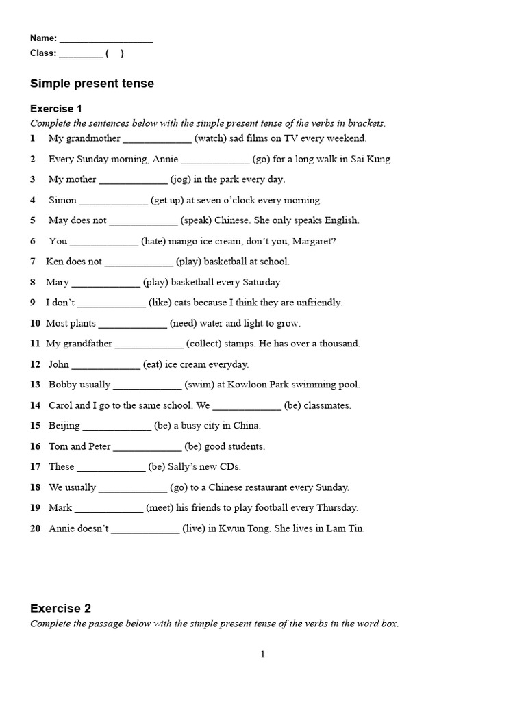 Simple Present Tense Exercises for Students | PDF | Language Arts ...