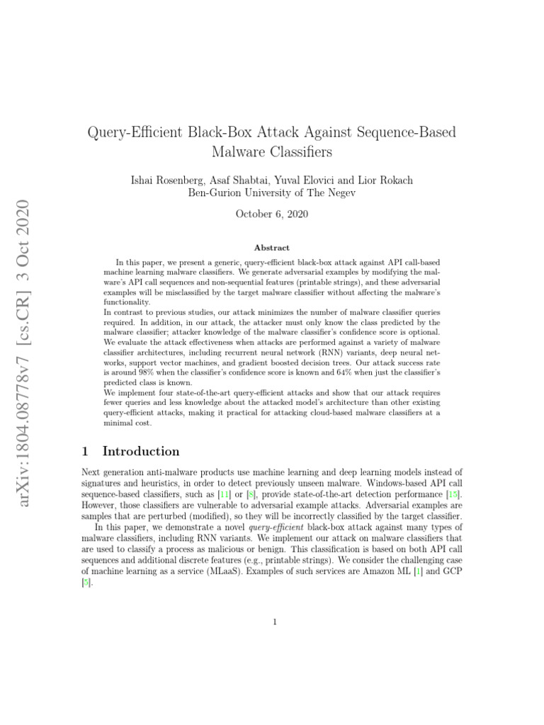 Query-Efficient Black-Box Attack Against Sequence-Based Malware Classifiers | PDF | Malware ...