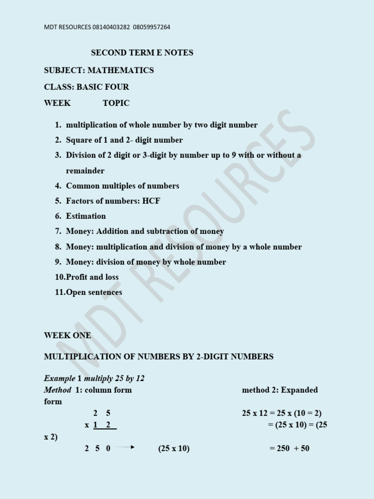 PRY 4 Maths 2nd Term | PDF | Multiplication | Numbers