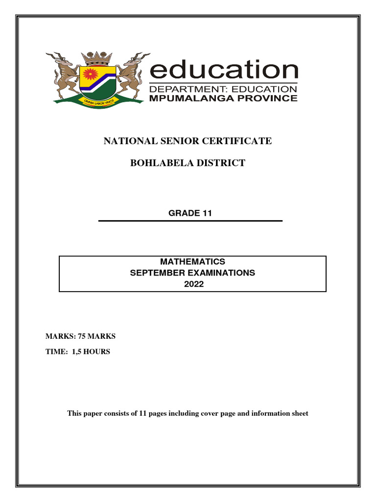 Maths Qp Gr 11 Sept 2022 | PDF | Mean | Probability