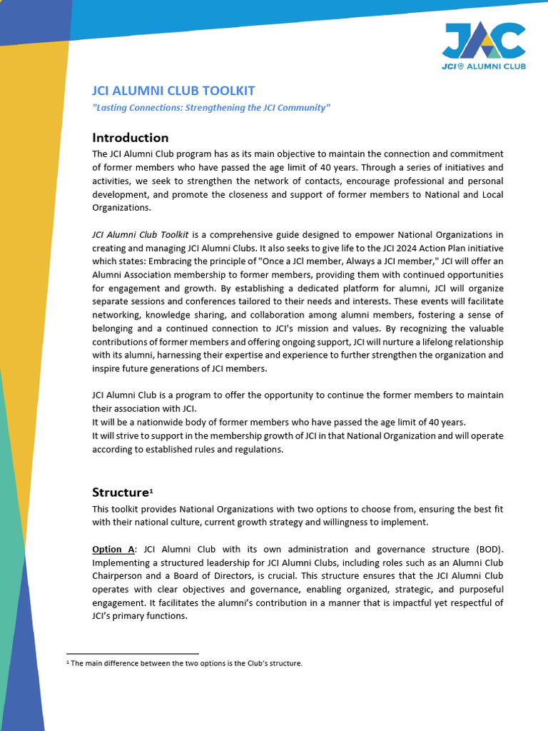 JCI Alumni Club Brief ENG | PDF | Governance | Goal
