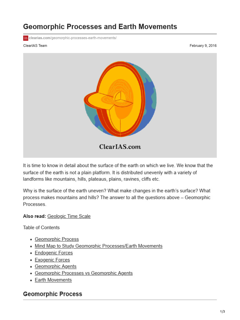 Geomorphic Processes and Earth Movements | PDF | Earth | Geomorphology