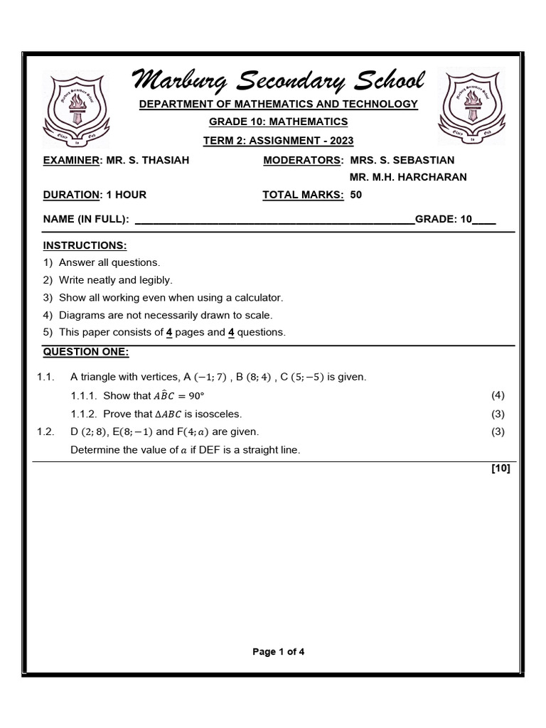 GR 10 Assignment | PDF | Euclidean Plane Geometry | Mathematics GR 10 Assignment | PDF | Euclidean Plane Geometry | Mathematics