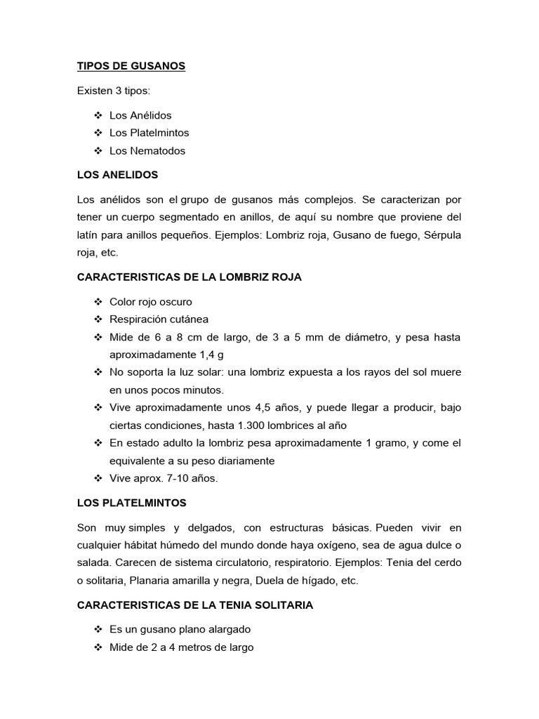 TIPOS DE GUSANOS | PDF