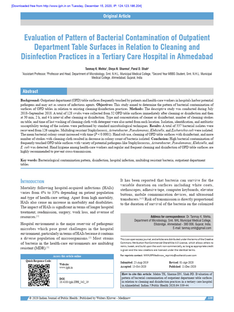 OPD Tables Bacterial Profile Article | PDF | Disinfectant | Bacteria