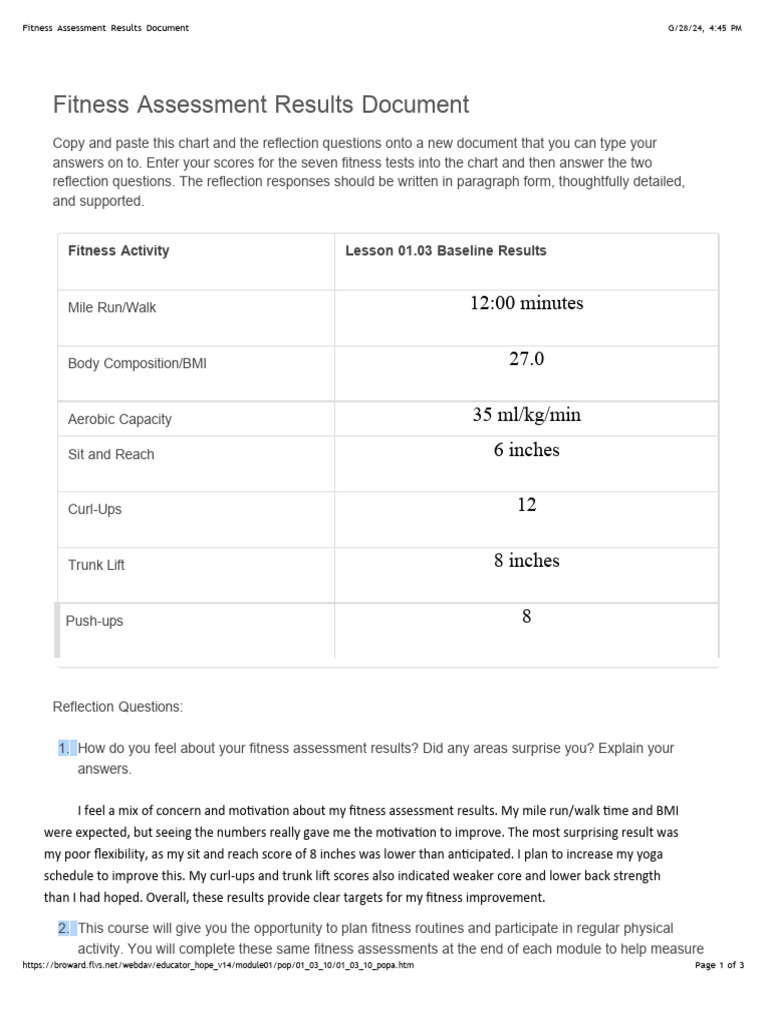 1.03 Fitness Assesment | PDF | Physical Fitness | Physical Exercise