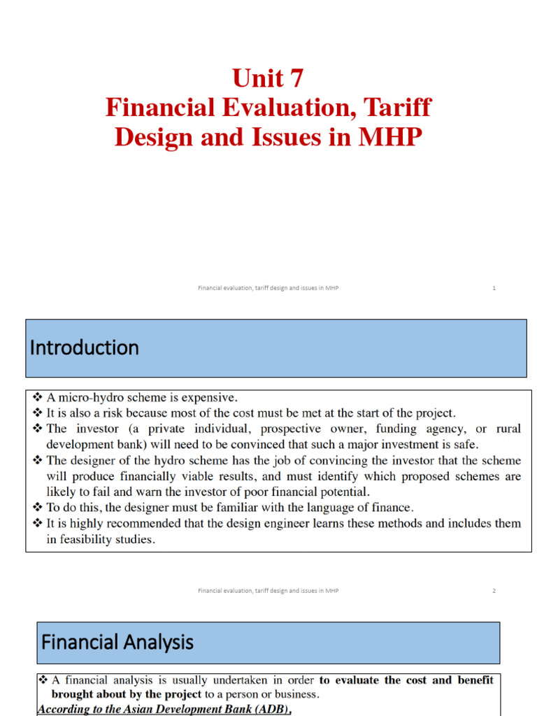 Unit 7 Financial Evaluation, Tariff Design in MHP | Download Free PDF ...