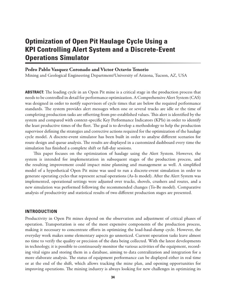 Optimization of Open Pit Haulage Cycle U-1 | PDF | Simulation | Logistics