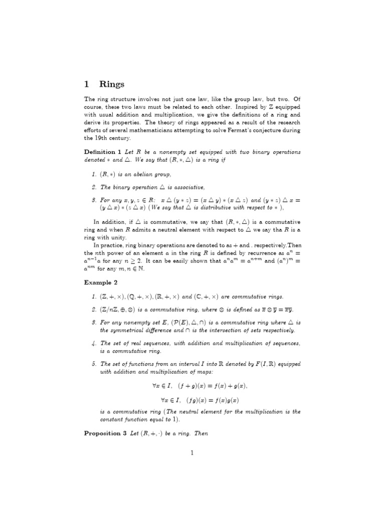 Rings And Fields Pdf Ring Mathematics Abstract Algebra