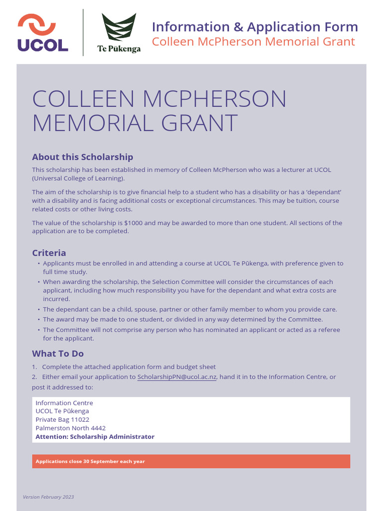 Colleen McPherson Scholarship | PDF | Cost Of Living | Expense