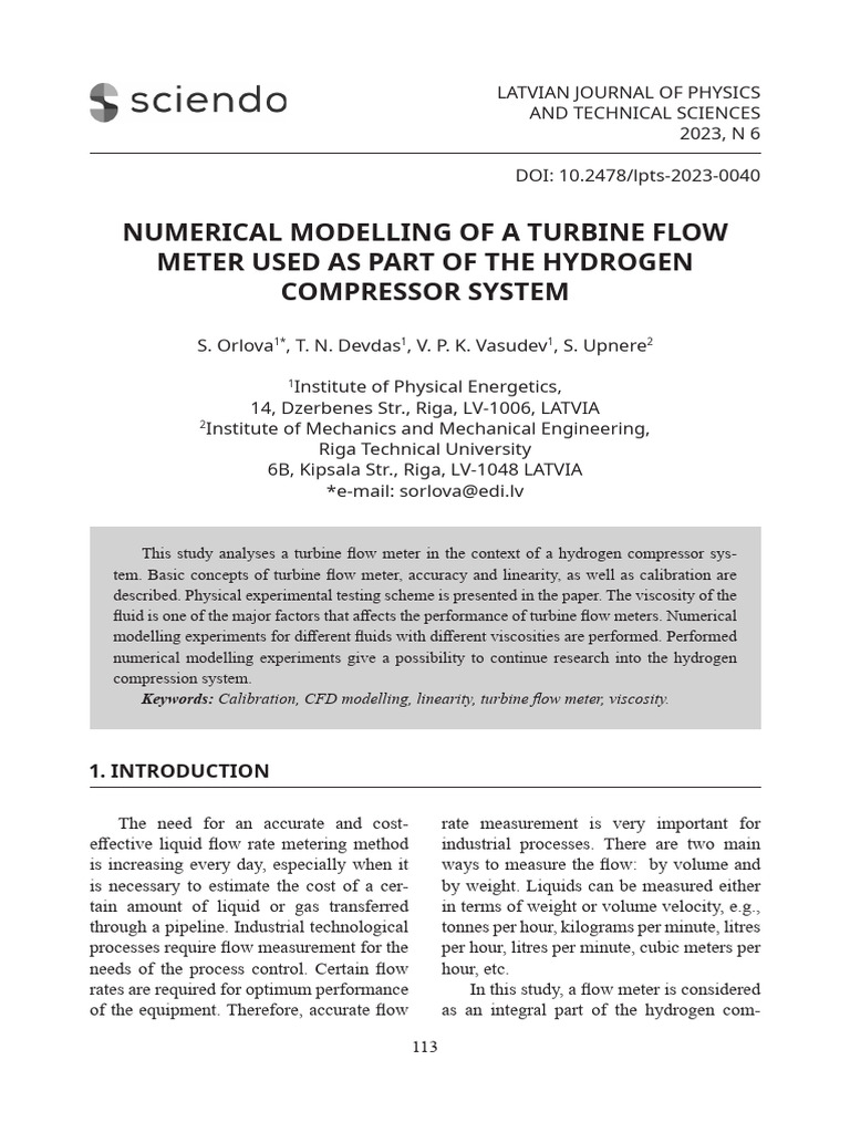 Numerical Modelling of A Turbine Flow Meter Used As Part of The Hydrogen Compressor System | PDF ...