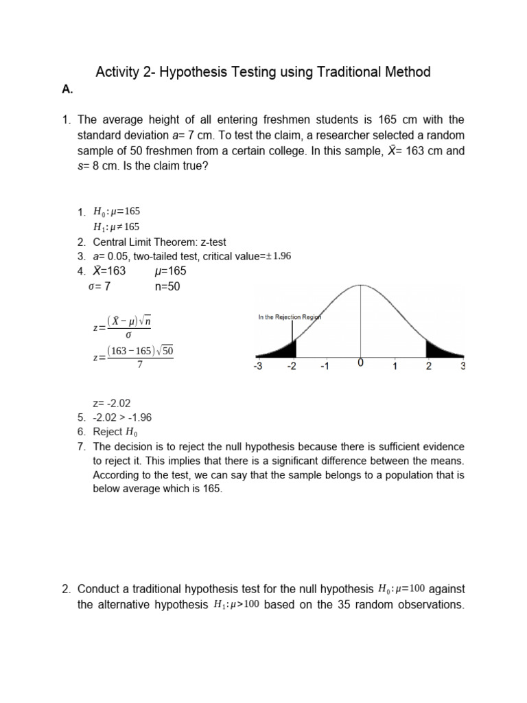 Conducting Hypothesis Testing (Traditional and P-Value Method) | PDF ...