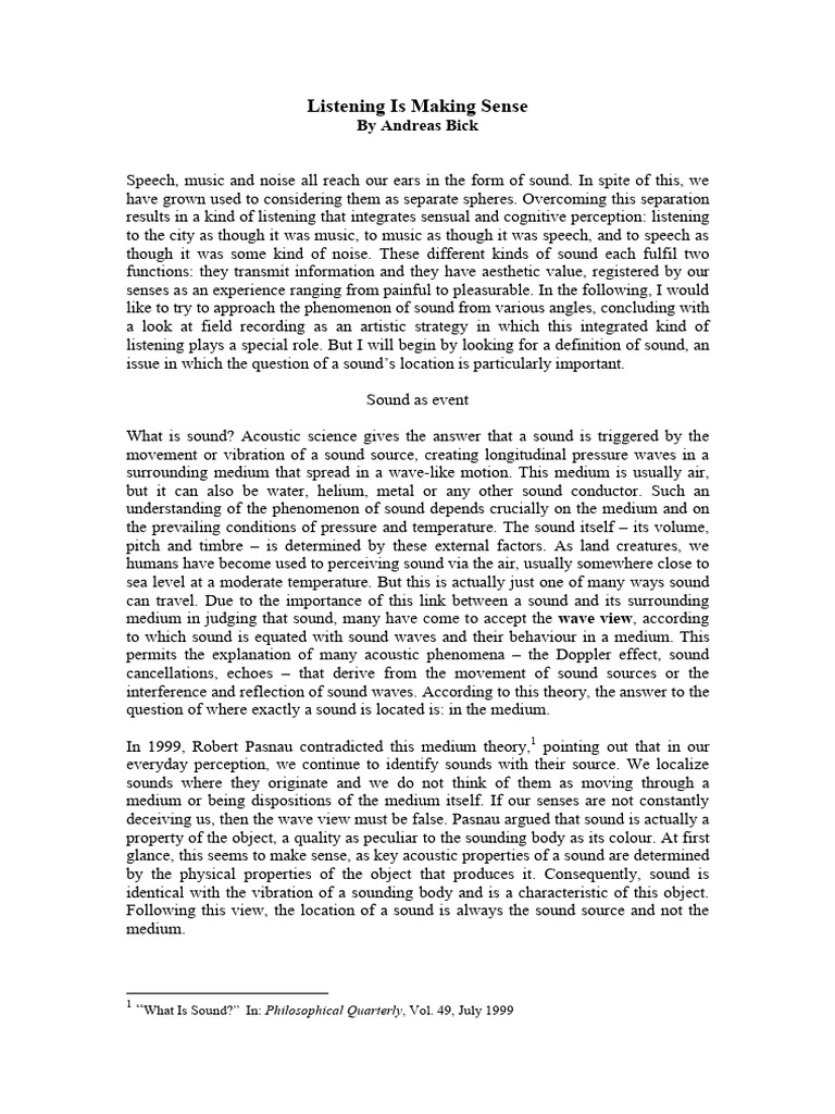 Andreas Bick - Listening Is Making Sense | PDF | Sound | Pitch (Music)