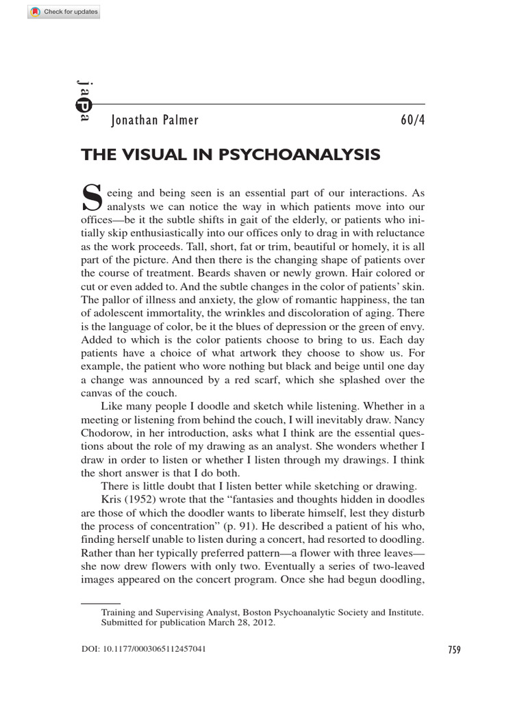 Palmer 2012 The Visual in Psychoanalysis | PDF | Psychoanalysis | Experience