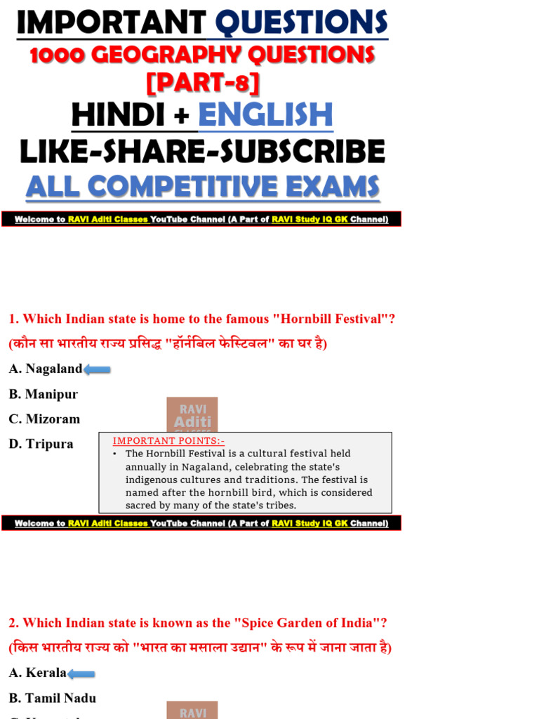 1000 Geography Questions for Exams | PDF | Morocco | South Asia