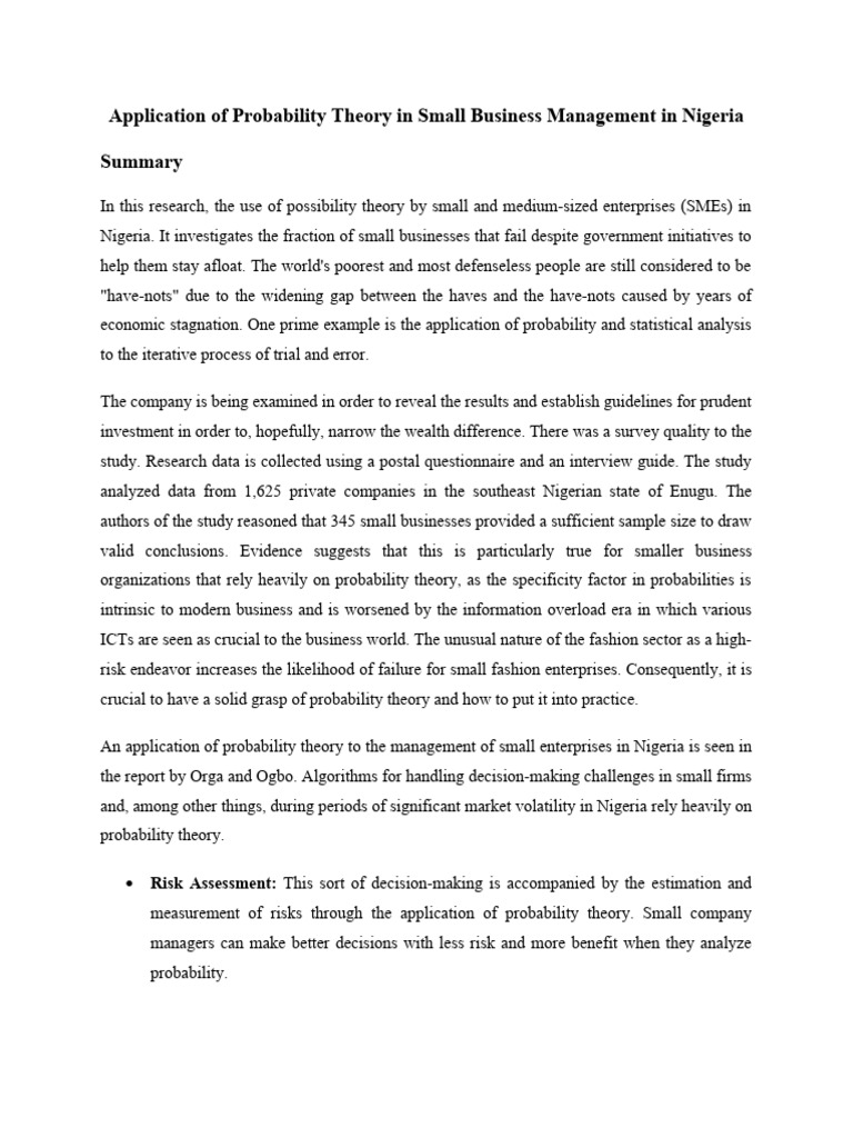 Application of Probability Theory in Small Business Management in ...