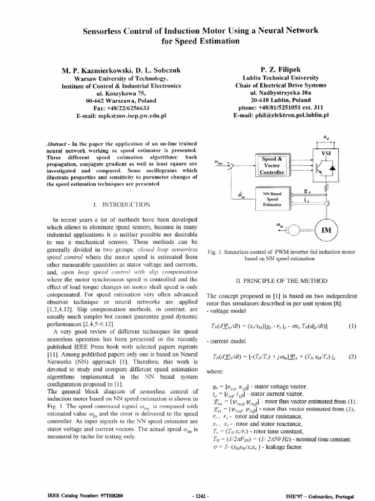 Sensor Less Control of IM Using A Neural Network For Speed Estimation | PDF