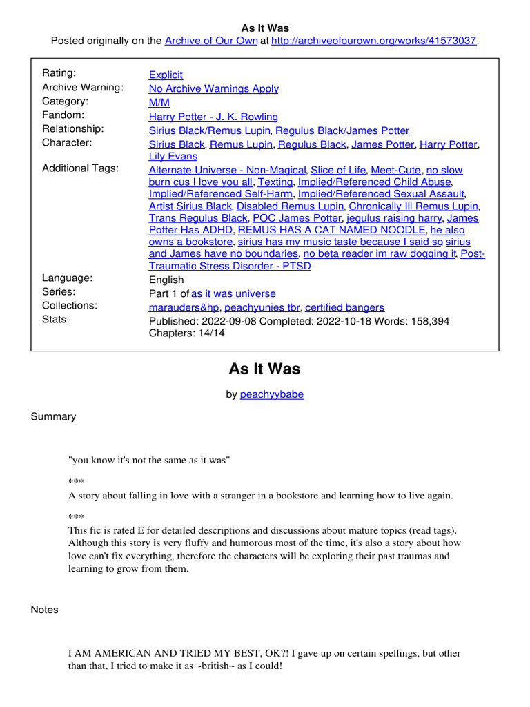 As It Was | PDF | Harry Potter