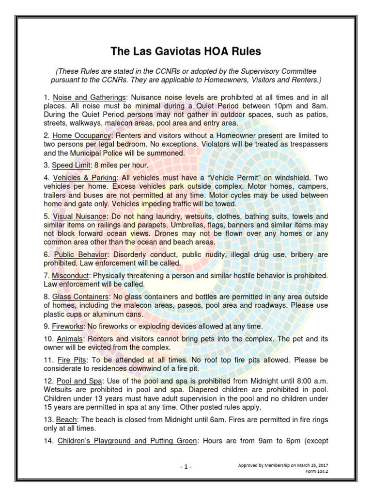 Las Gaviotas HOA Rules and Regulation Form 104.2 | PDF | Renting