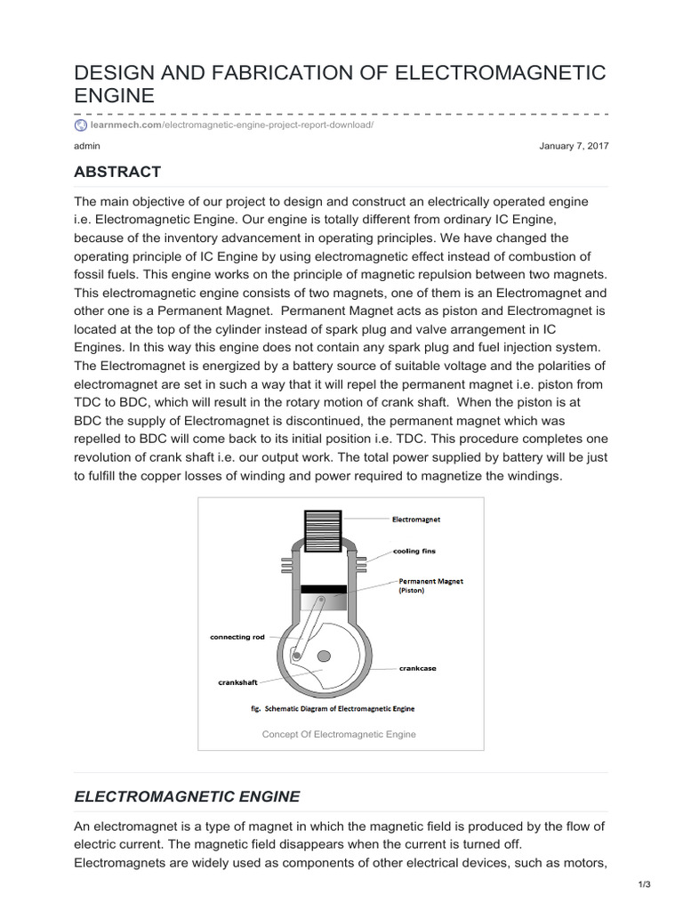 Design and Fabrication of Electromagnetic Engine | PDF | Inductor | Engines