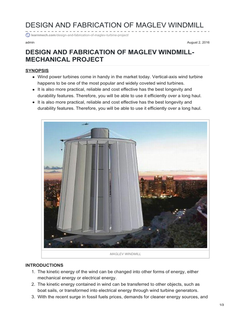 Design and Fabrication of Maglev Windmill | PDF | Wind Turbine | Wind Power