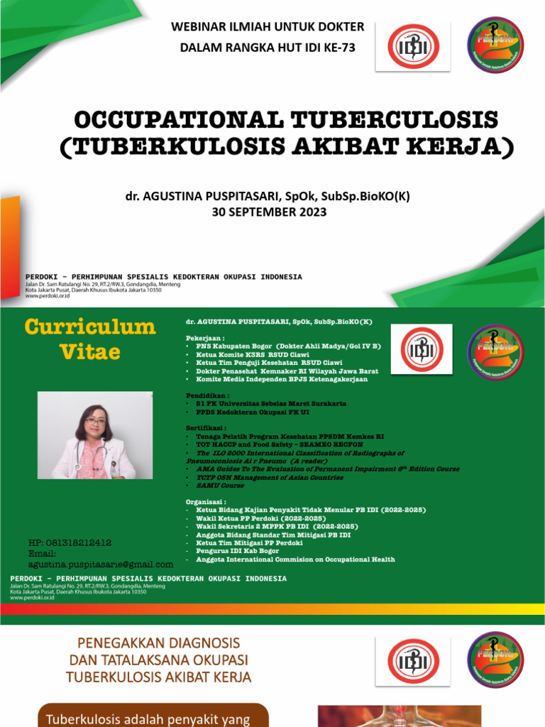 Occupational Tuberculosis - Dr. Agustina Puspitasari | PDF | Sains & Matematika