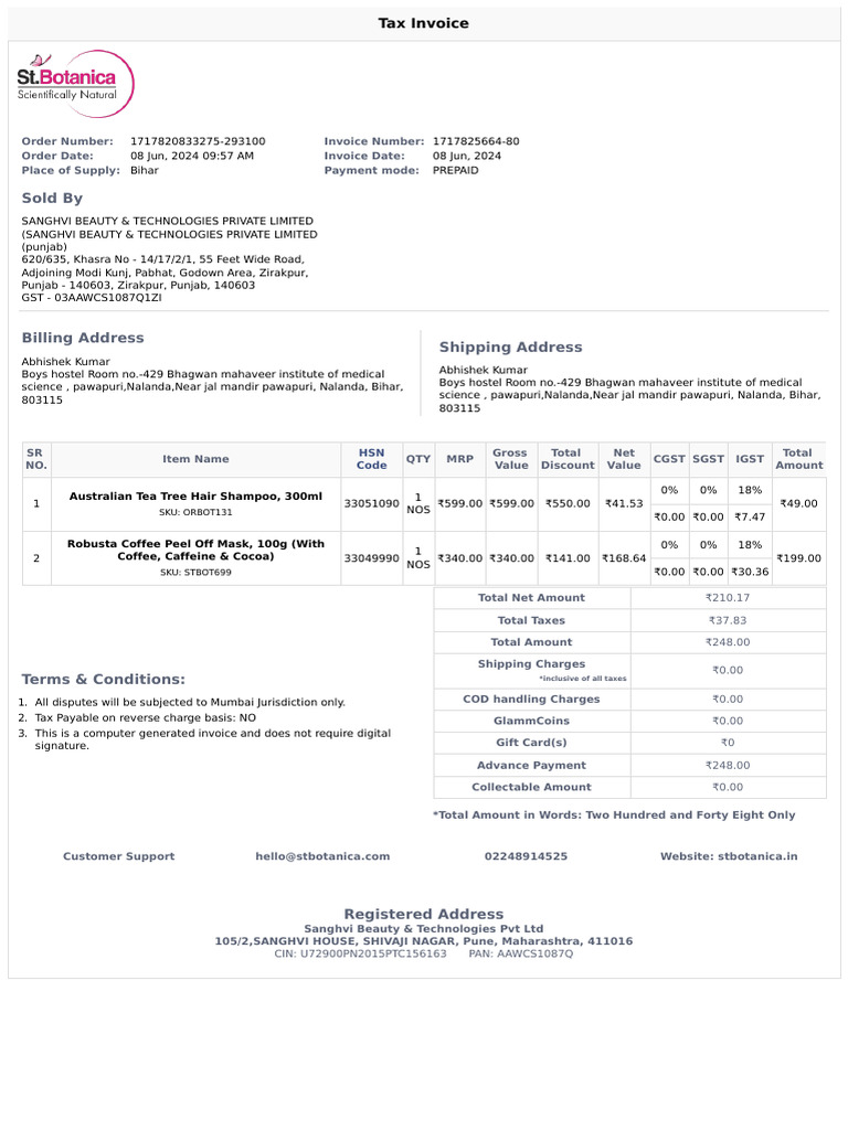 Invoice for Abhishek Kumar | PDF | Taxation | Government Finances