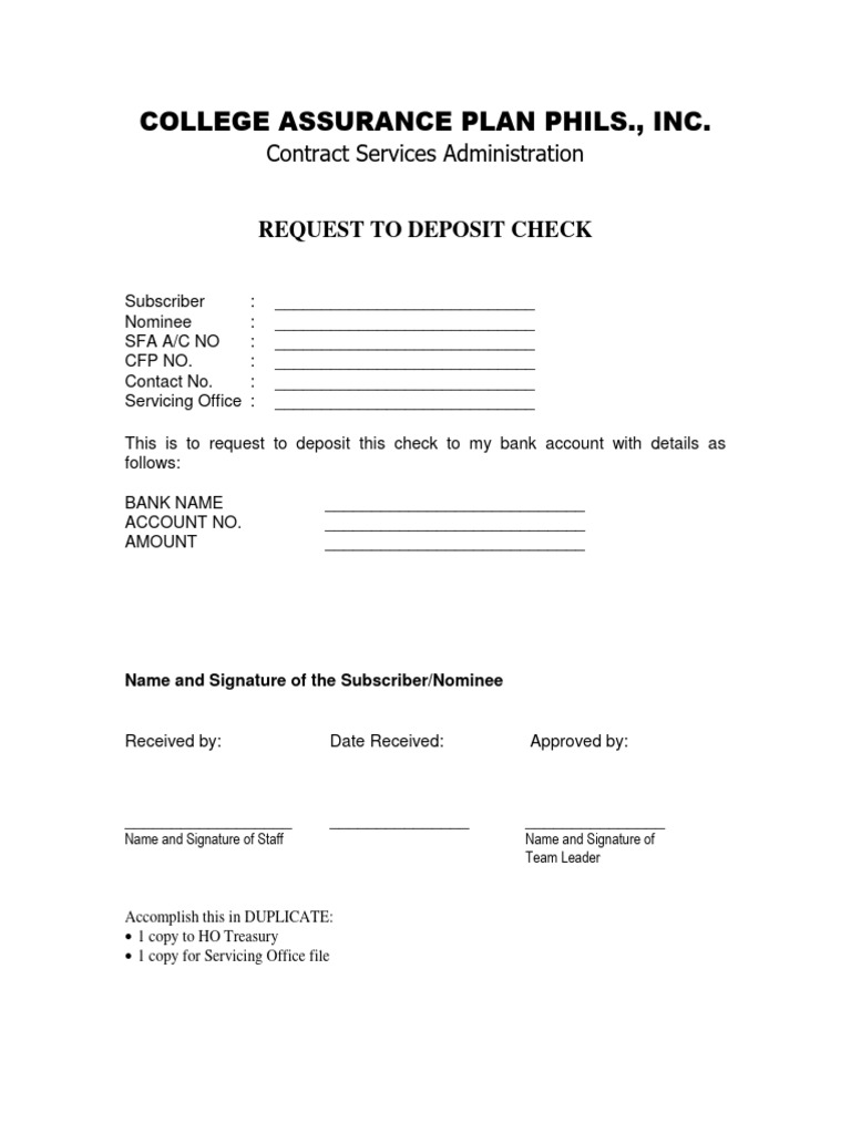 Request To Deposit Check | PDF