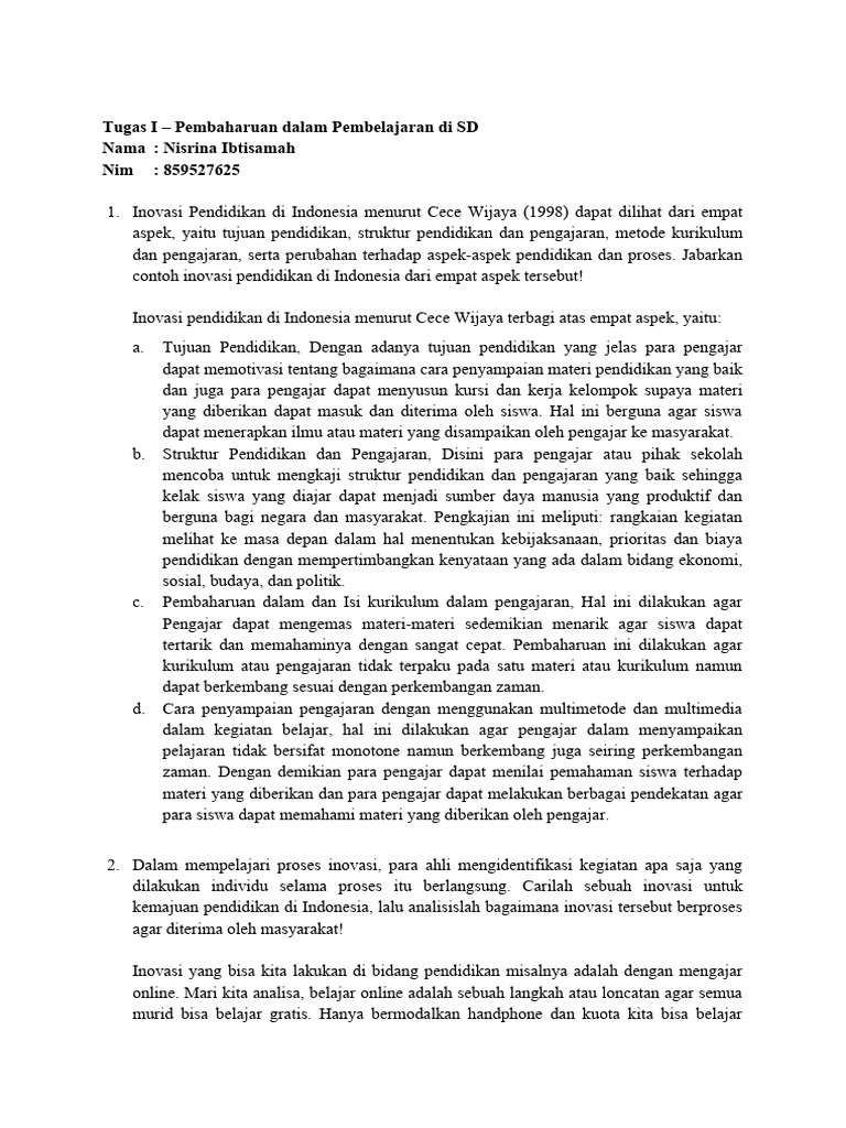 Tugas 1-Pembaharuan Dalam Pembelajaran Di SD | PDF