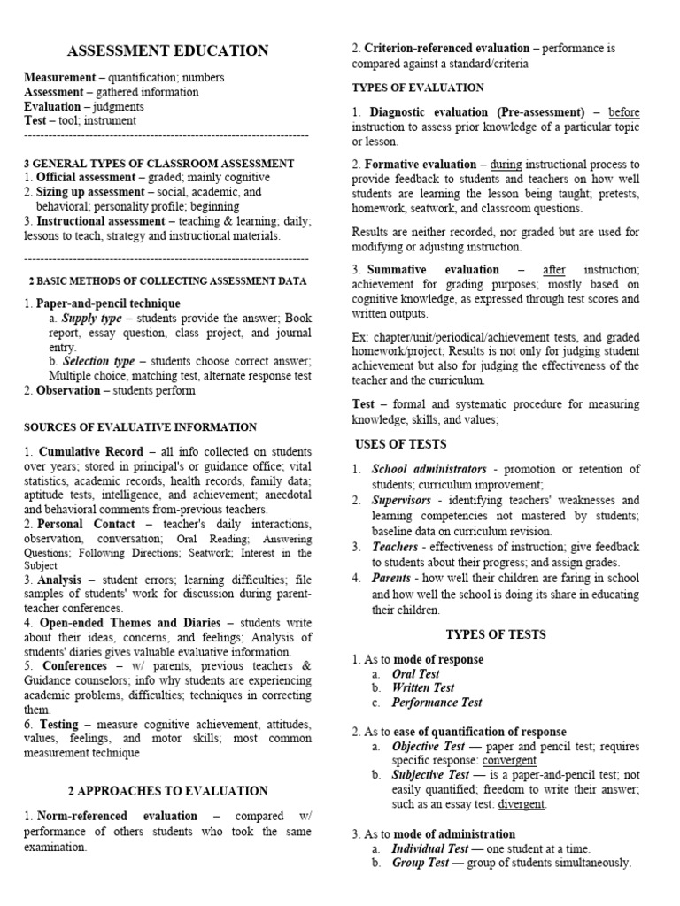 Assessment Education Sum | PDF | Educational Assessment | Multiple Choice