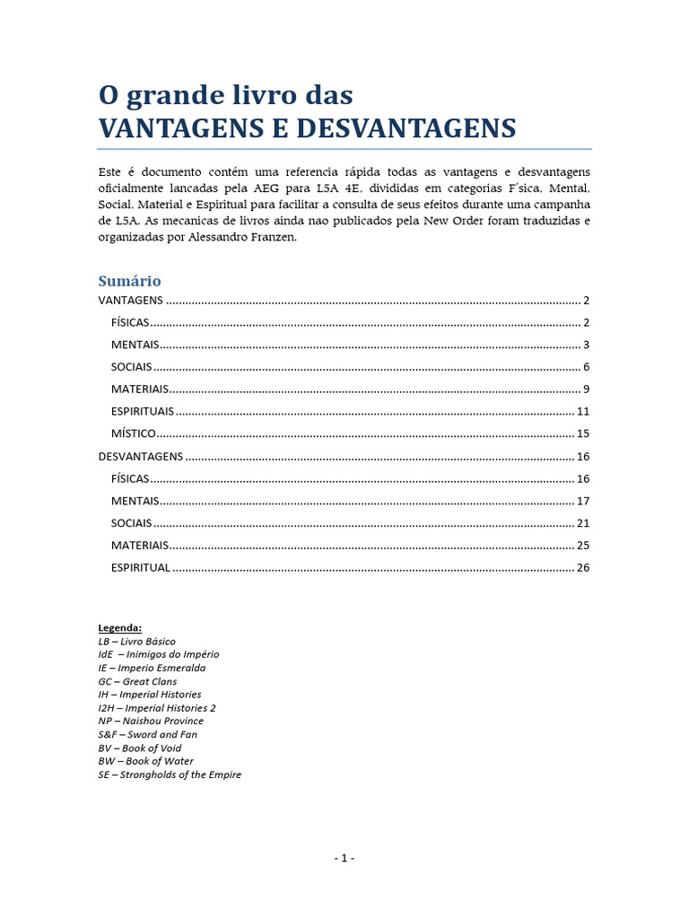 Vantagens e Desvantagens em L5A 4E | PDF | Império Romano | Status social