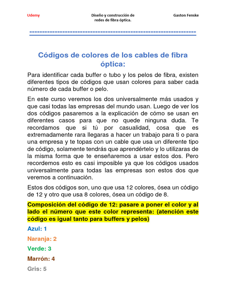 Códigos de colores en fibra óptica | PDF | Color | Almacenador ...