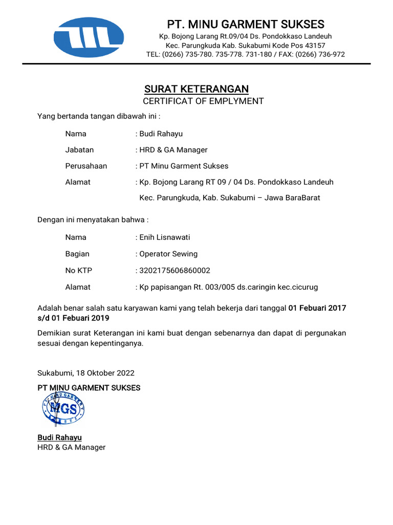 PT Minu Garment Sukses | PDF