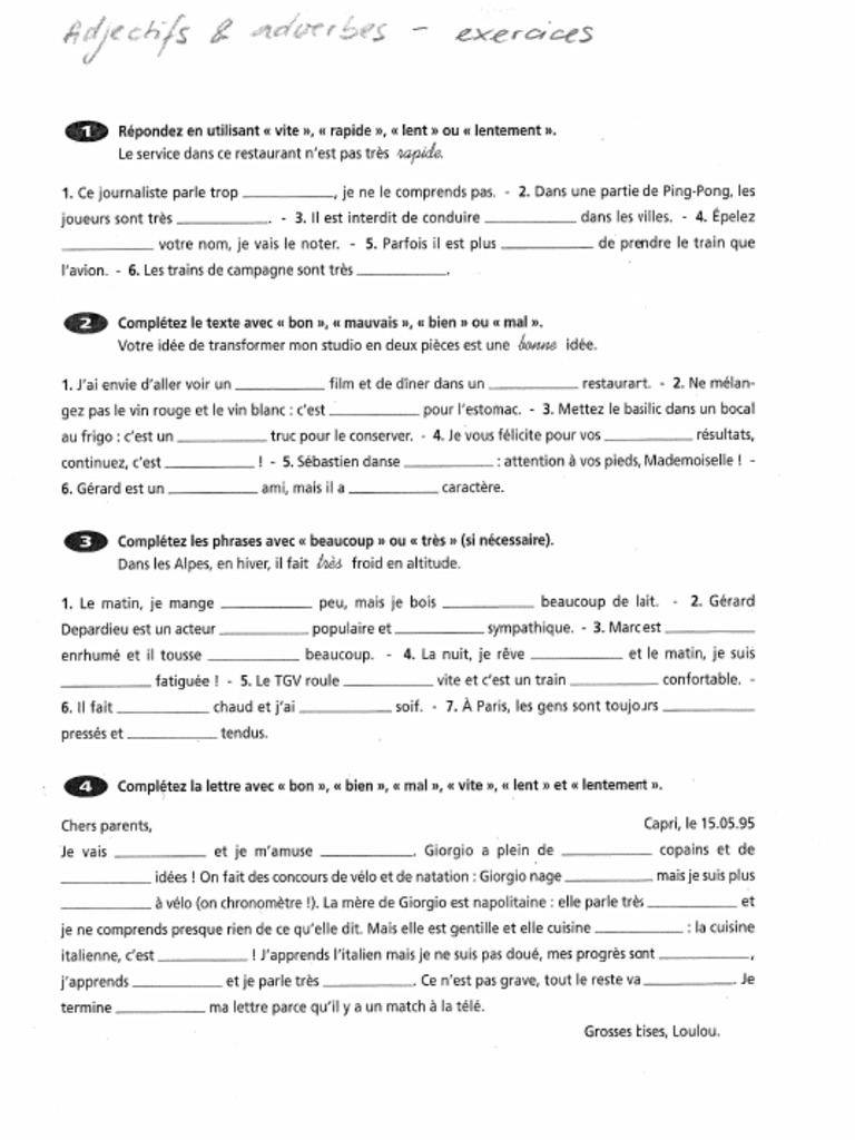Adjectifs et adverbes en français | PDF