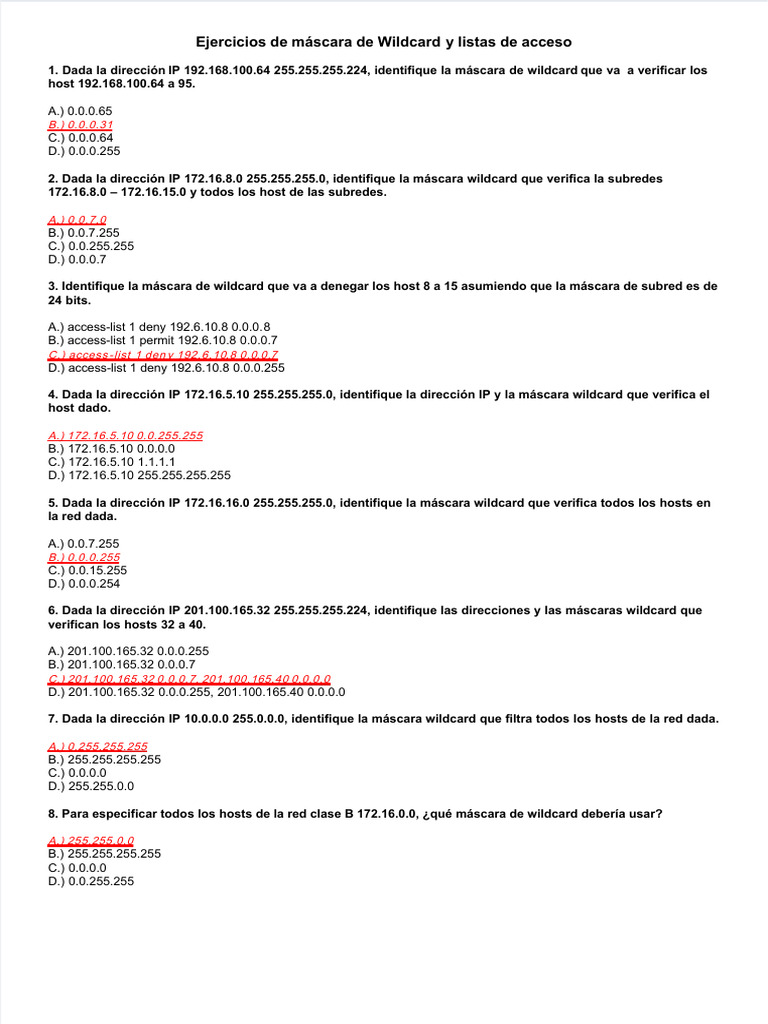 ejercicios-de-mascara-de-wildcard-y-listas-de-acceso | PDF | Dirección IP | Protocolos de capa ...