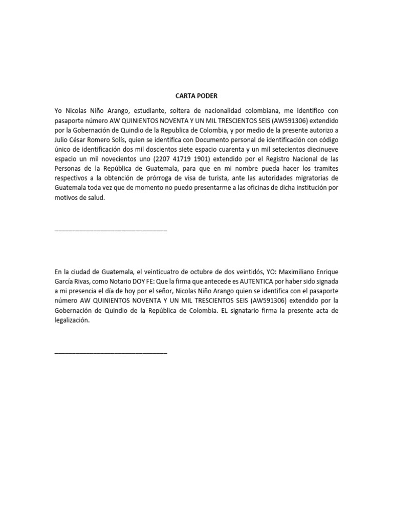 CARTA PODER Tramite Migratorio | PDF