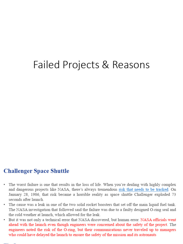 Failed Projects | PDF | Space Shuttle Challenger | Department Of Motor ...