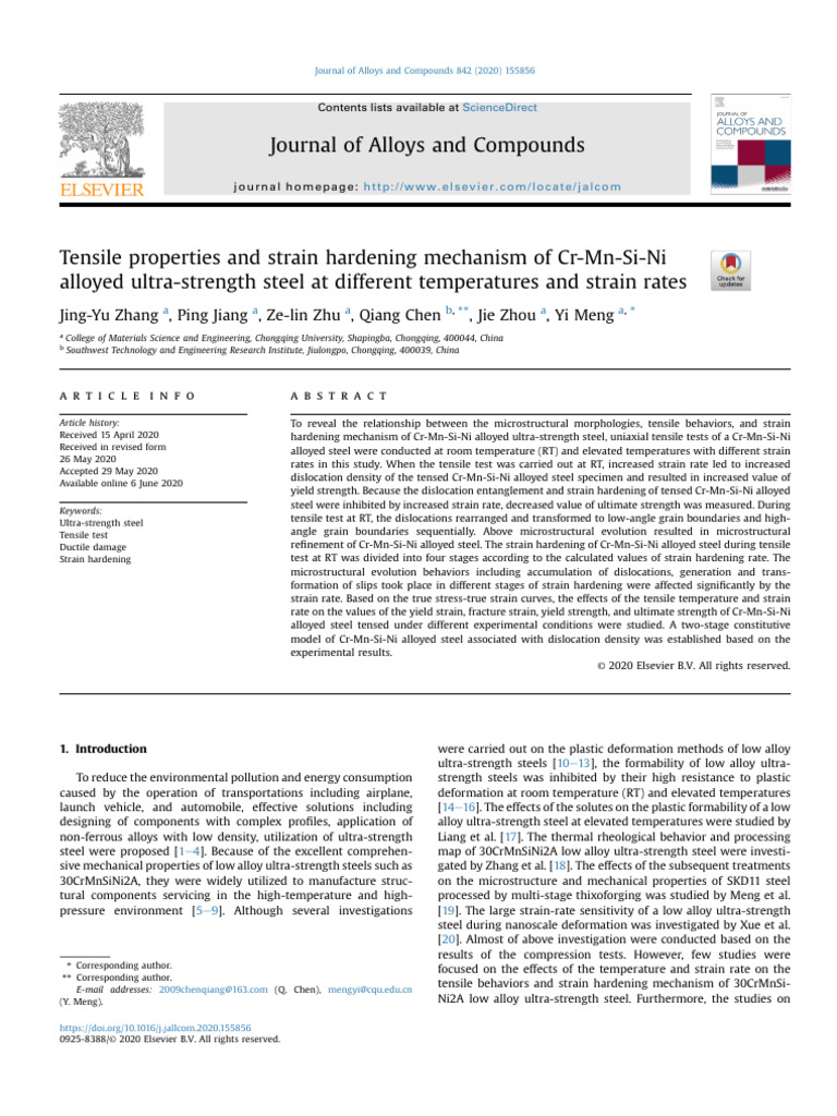 Tensile Properties and Strain Hardening Mechanism of CR MN - 2020 - Journal of A | PDF ...