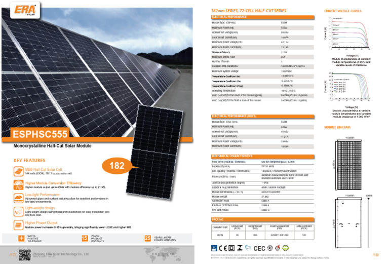 Datasheet Módulo Era Solar 555W 555 | PDF | Solar Cell | Solar Panel