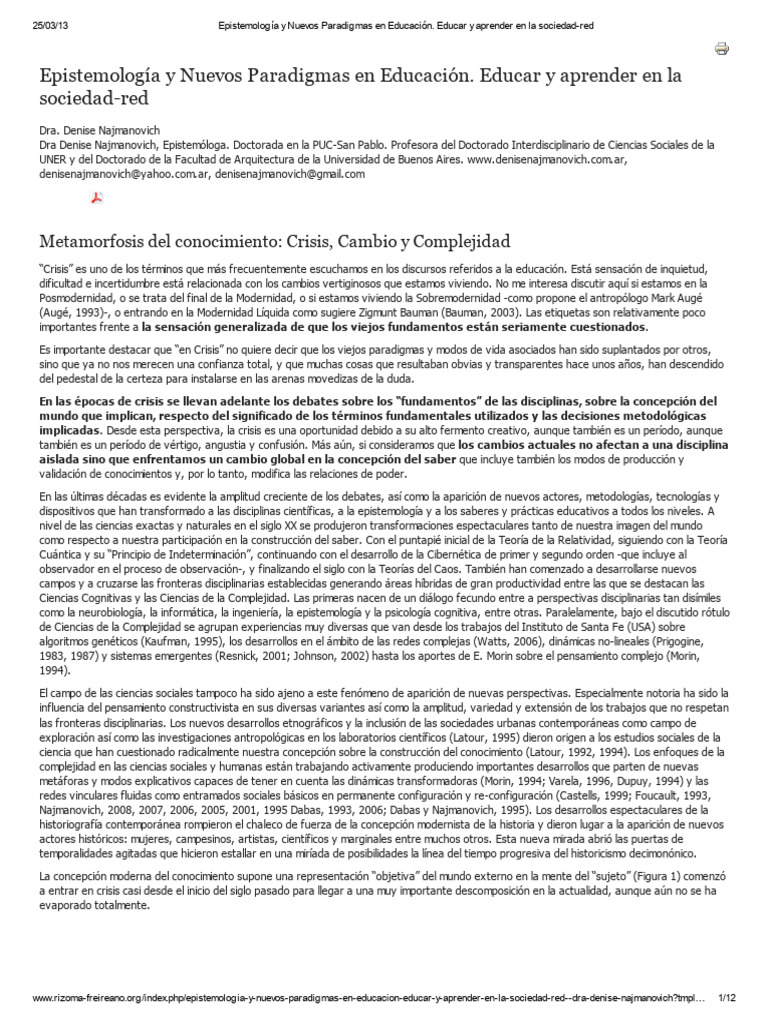 Epistemolog - A y Nuevos Paradigmas en Educaci - N | PDF | Conocimiento | Aprendizaje