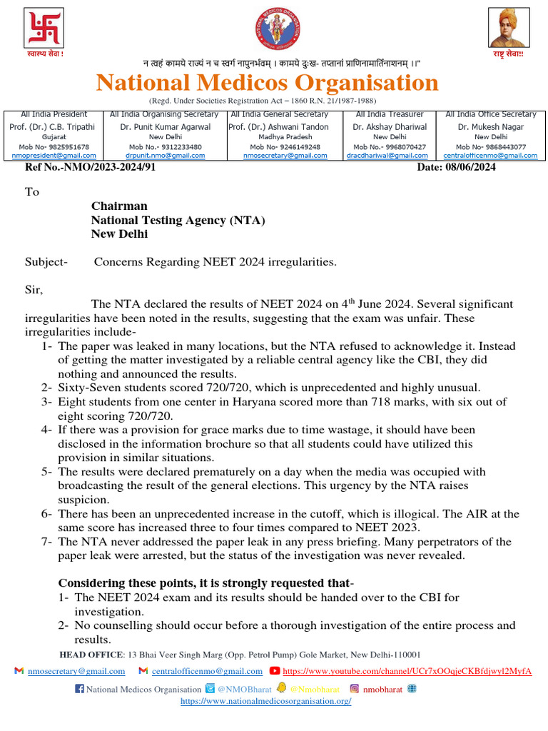 Letter for NEET UG NTA | PDF | Government