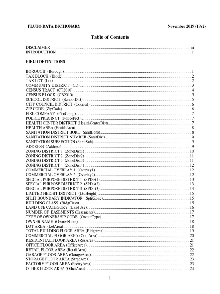 PLUTO Data Dictionary Overview | PDF | Zoning | Zip Code