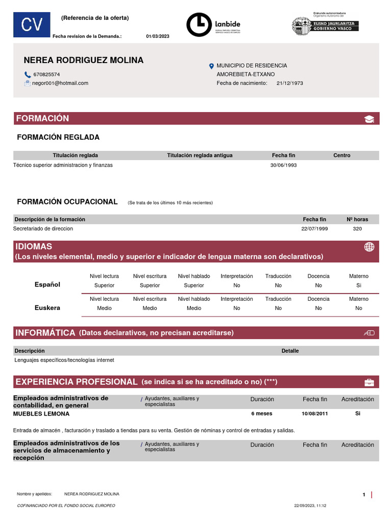 CV Nerea Rodriguez | PDF | Economias