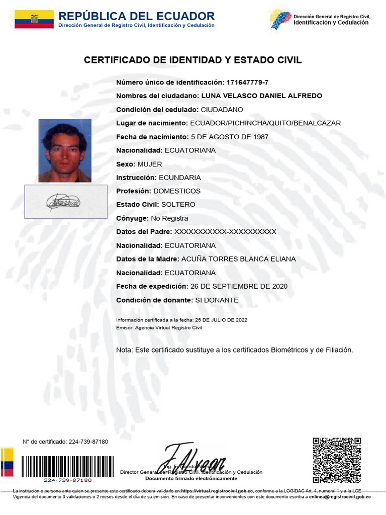 RC Certificado de Identidad y Estado Civil 1803610268 | PDF | Ecuador ... RC Certificado de Identidad y Estado Civil 1803610268 | PDF | Ecuador ...