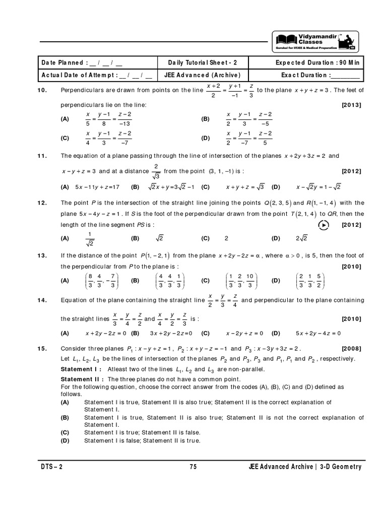 3-D Geometry-Adv (Archive) - DTS-2 | PDF | Line (Geometry ...