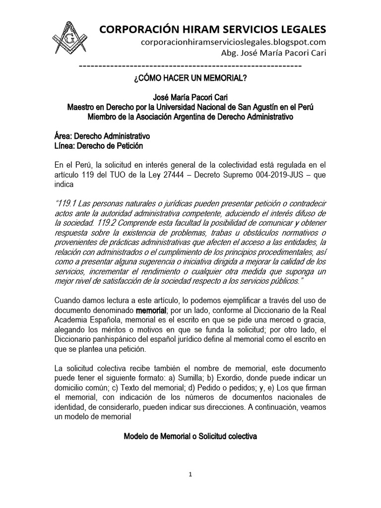Como Hacer Un Memorial | Descargar gratis PDF | Ley administrativa | Justicia